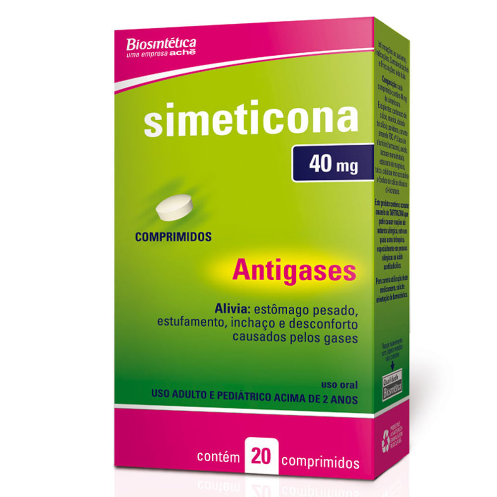 Simeticona 40mg Biosintética Genérico 20 Comprimidos - Farmacia Indiana