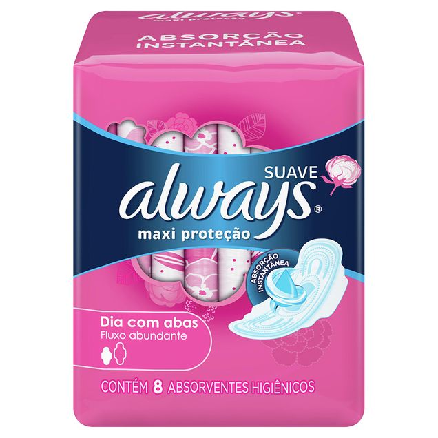 Absorvente Always Maxi proteção Suave com abas 8 Unidades - Farmacia ...
