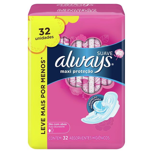 Absorvente Always Maxi proteção Suave 32 Unidades - Farmacia Indiana
