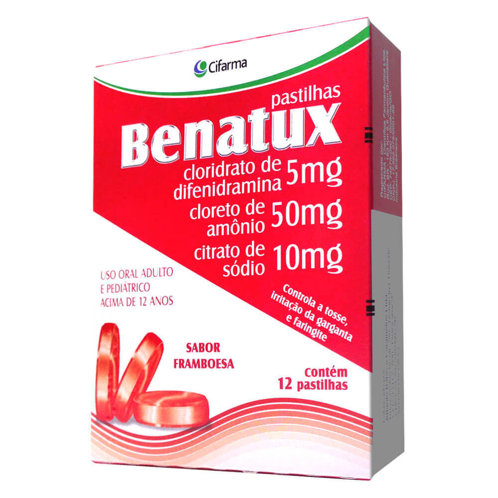 Benatux 5 + 50 + 10mg Framboesa 12 Pastilhas - Farmacia Indiana Benatux 5 + 50 + 10mg Framboesa 12 Pastilhas - Farmacia Indiana