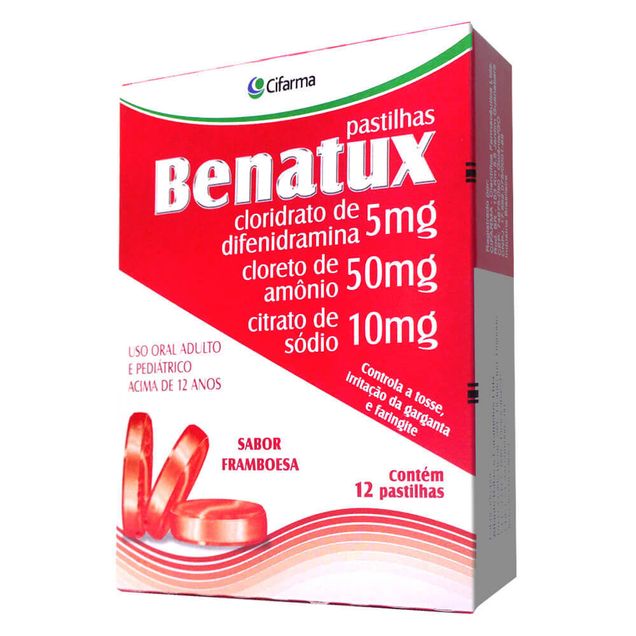 Benatux 5 + 50 + 10mg Framboesa 12 Pastilhas - Farmacia Indiana