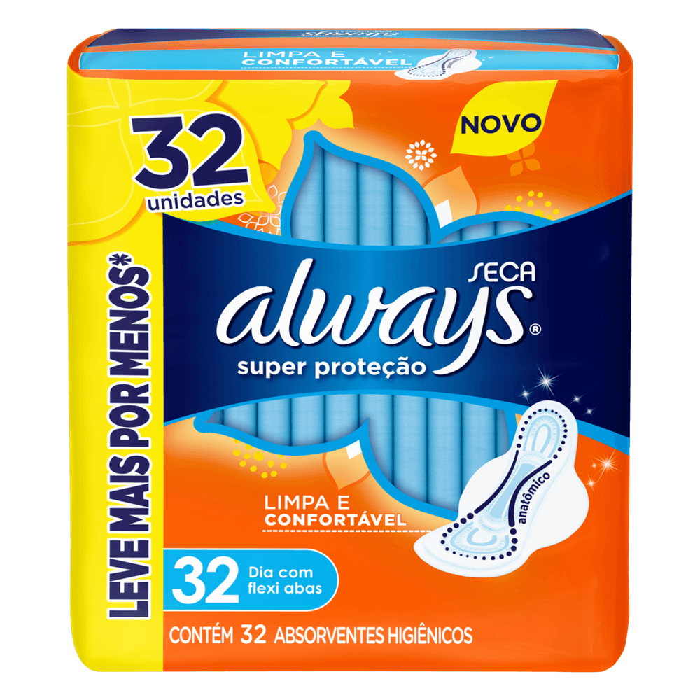 Absorvente Always Super Proteção Seca com abas 32 Unidades - Farmacia ...