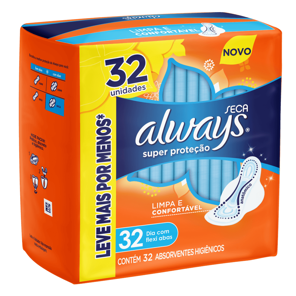 Absorvente Always Super Proteção Seca com abas 32 Unidades - Farmacia ...
