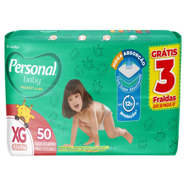 Fralda Personal Baby Protect & Sec XG 50 Unidades - Farmacia Indiana